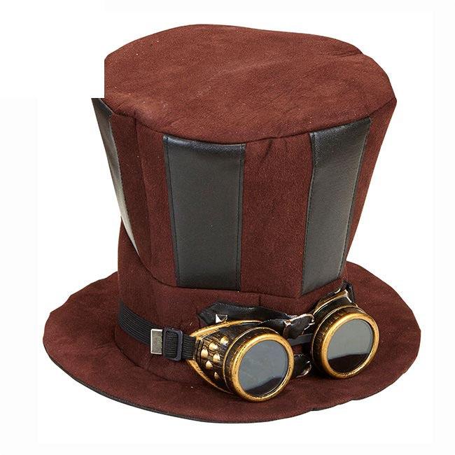 Haut de forme en tissu marron "Steampunk" avec lunettes à prix minis ...