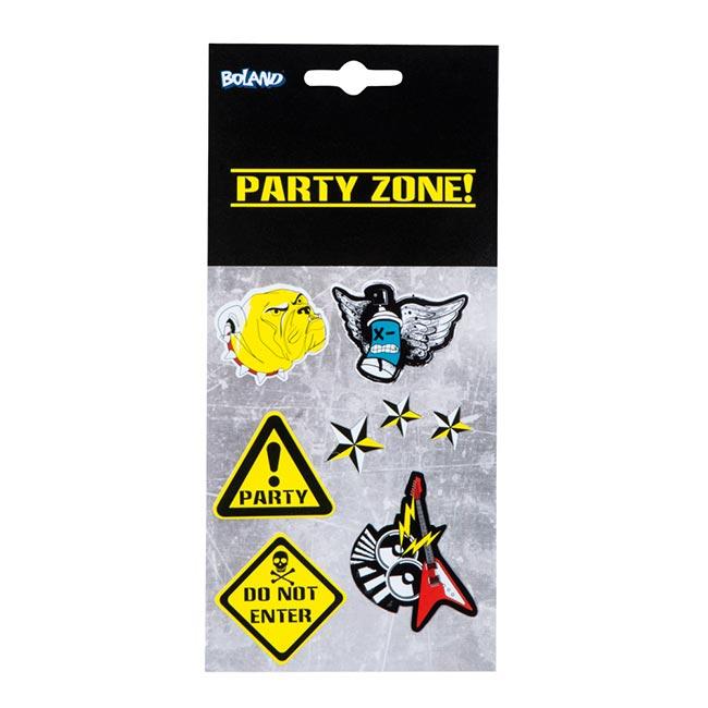 Petits autocollants "Party-Zone" 8 pcs. à prix minis sur decoagogo.fr