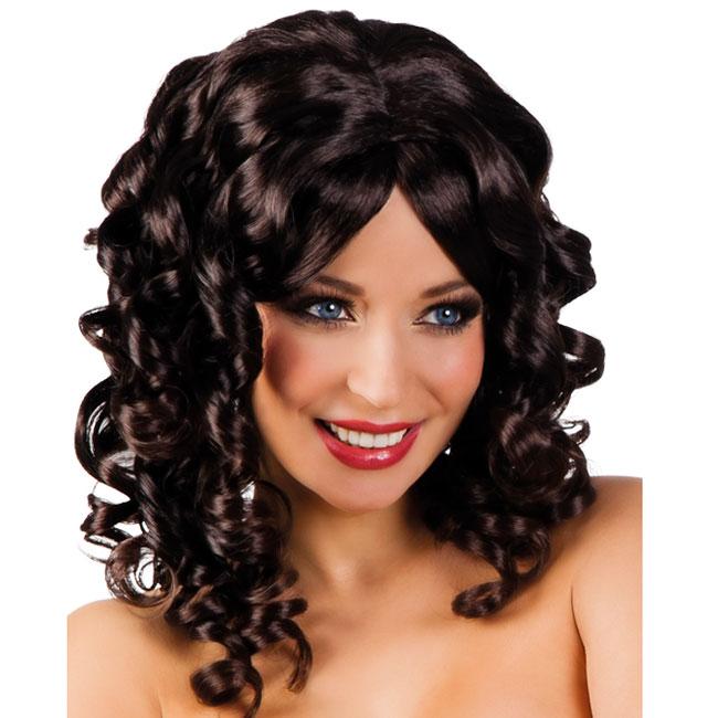 Perruque bouclée Isabelle - châtain à prix minis sur decoagogo.fr